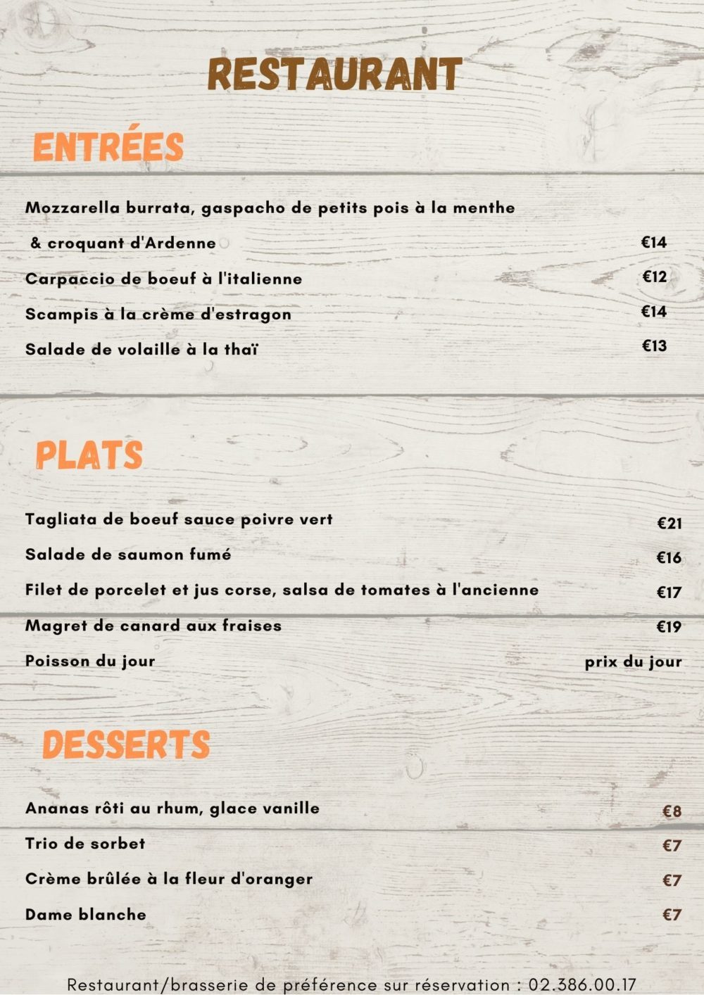 La carte - Le Tremplin Restaurant Brasserie